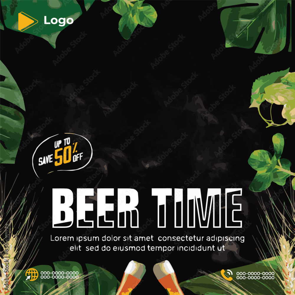 Realistic beer party time with a woman vertical social media banner ...