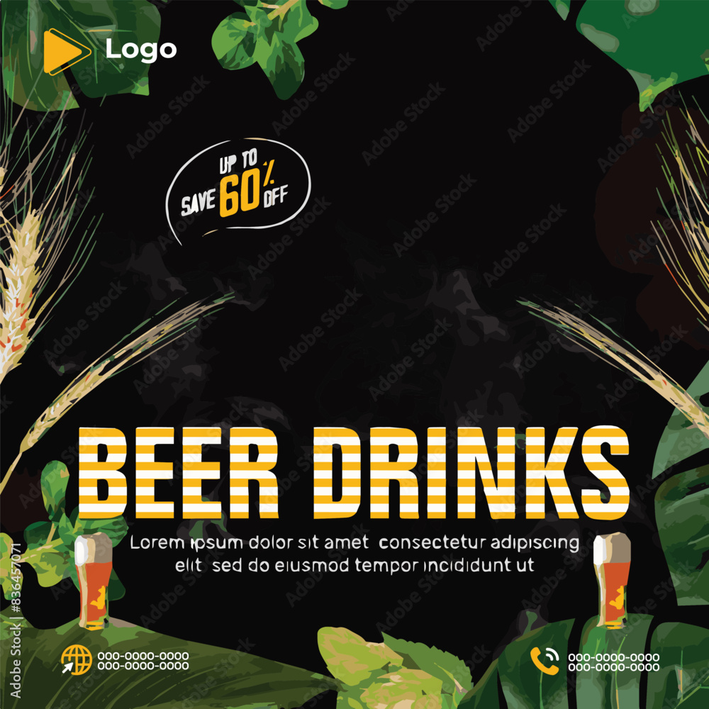Realistic beer party time with a woman vertical social media banner ...