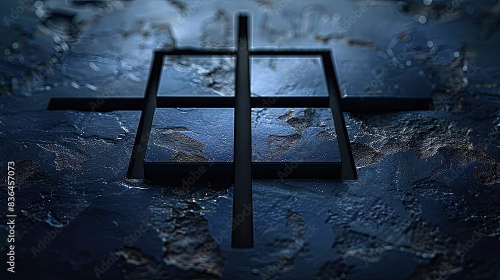 monochrome blue block logo on clear background, negative space conveys ...