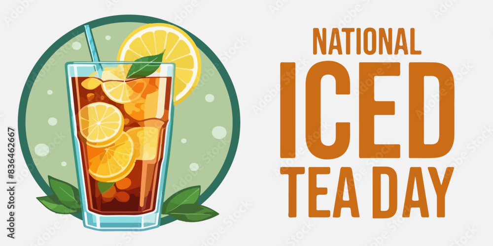 National Iced Tea Day illustration. Glass of ice tea with lemons ...
