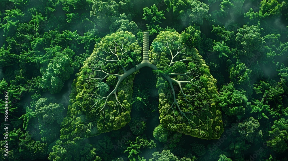 Green lung forest in a shape of lungs for a healthy environment and ...
