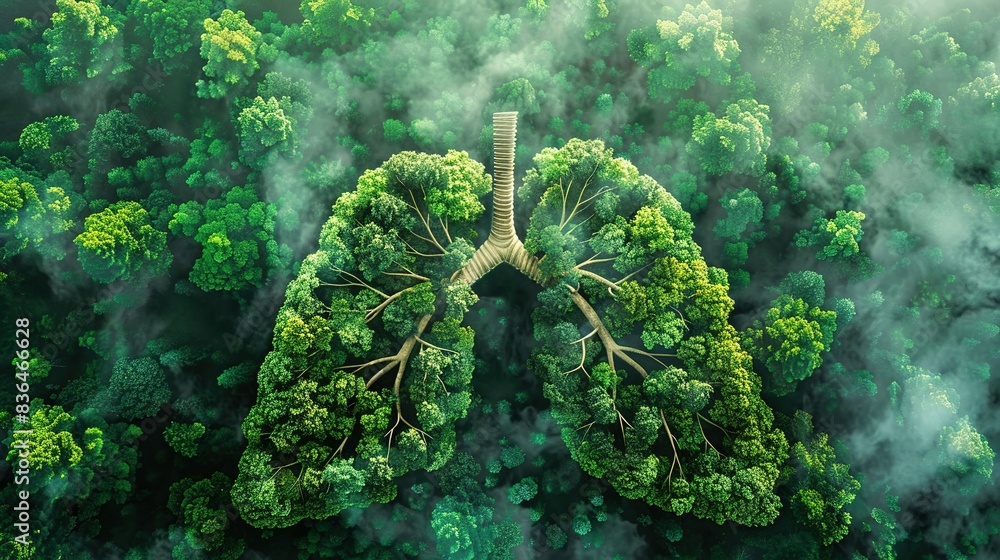 Green lung forest in a shape of lungs for a healthy environment and ...