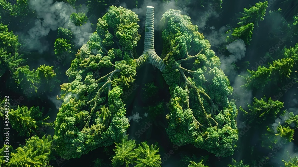 Green lung forest in a shape of lungs for a healthy environment and ...
