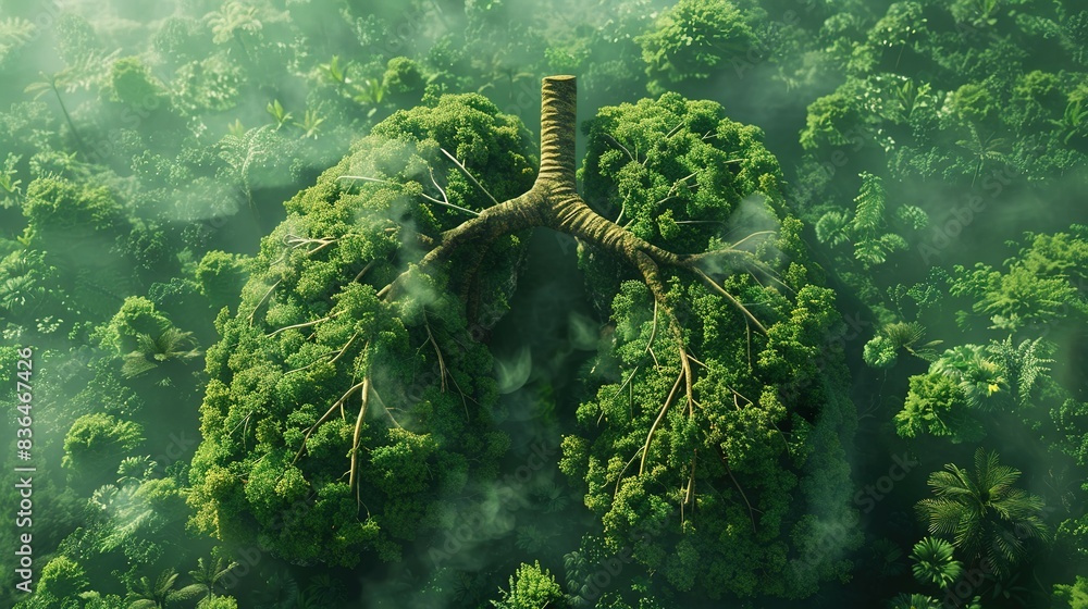 Green lung forest in a shape of lungs for a healthy environment and ...