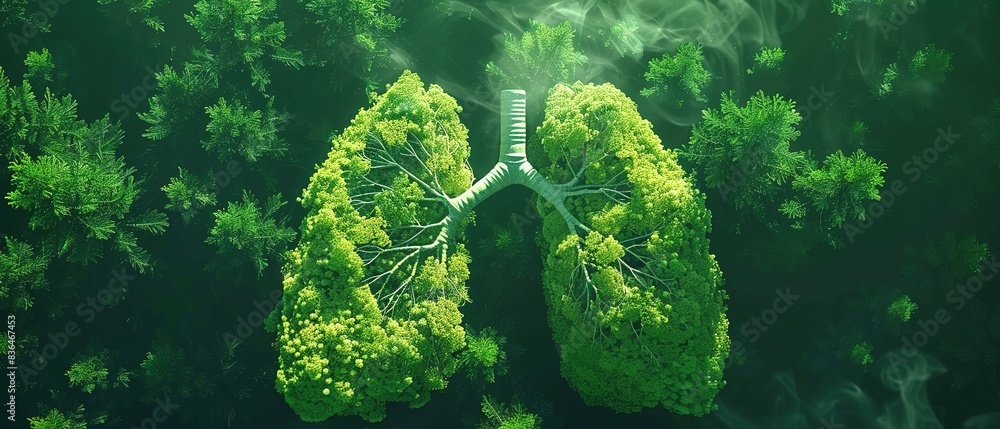 Green lung forest in a shape of lungs for a healthy environment and ...