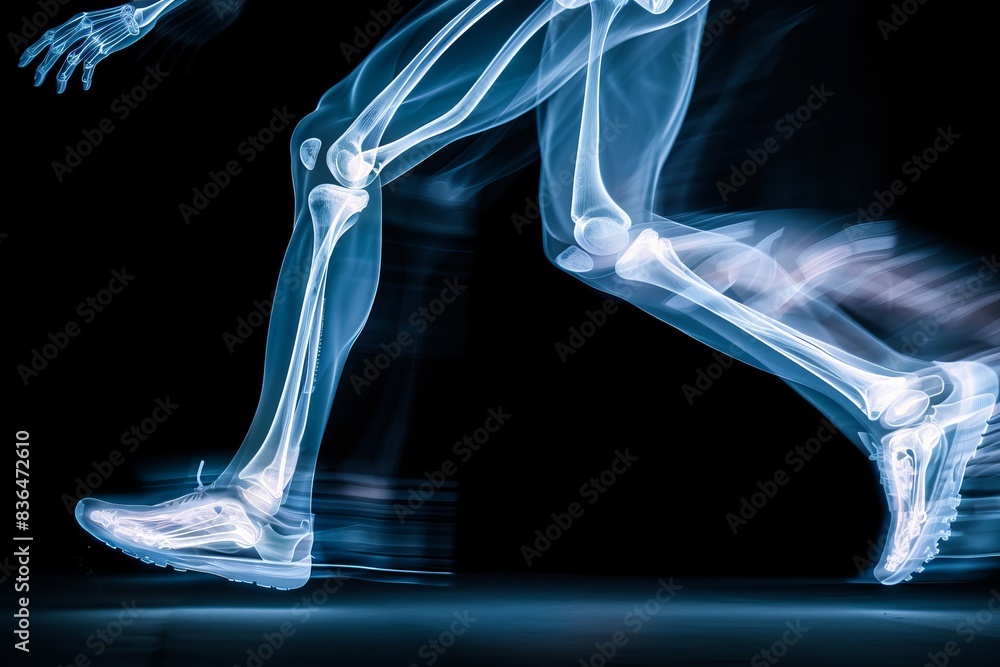 Joint pain or injury while running. Xray of training athlete with sport ...