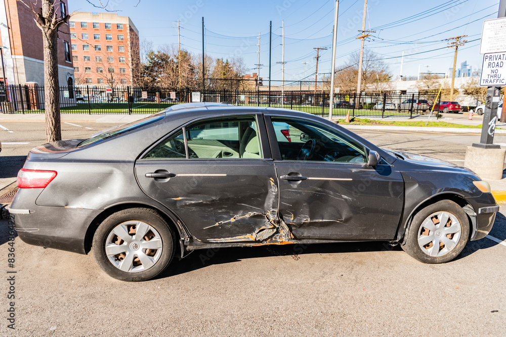 New York City, USA - March 24, 2024: Toyota Camry crashed car outdoor ...
