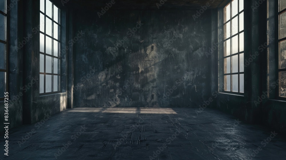 Foto de Dark room with windows on the sides, large dark wall, dark ...