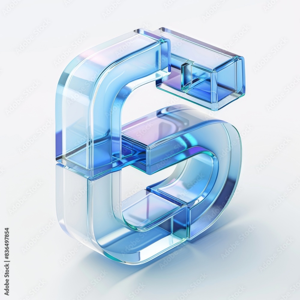3D logo of the number "6", blue and white, isometric view, translucent ...
