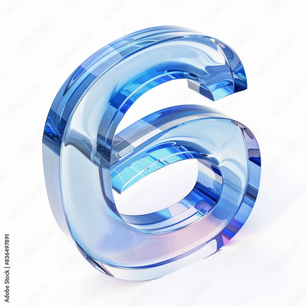 3D logo of the number "6", blue and white, isometric view, translucent ...