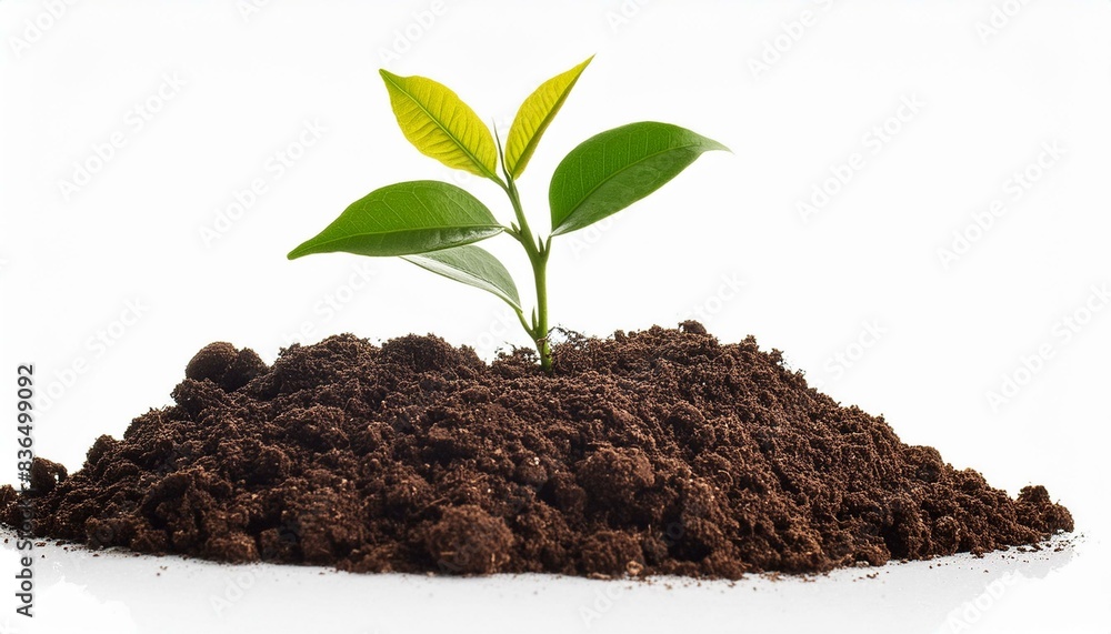 Brote de planta joven que crece a partir del suelo aislado sobre fondo ...