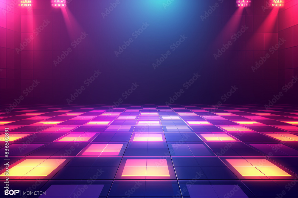 Illuminated dance floor a background vector illustration, 80s retro ...