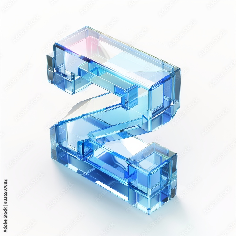 3D logo of the number "2", blue and white, isometric view, translucent ...