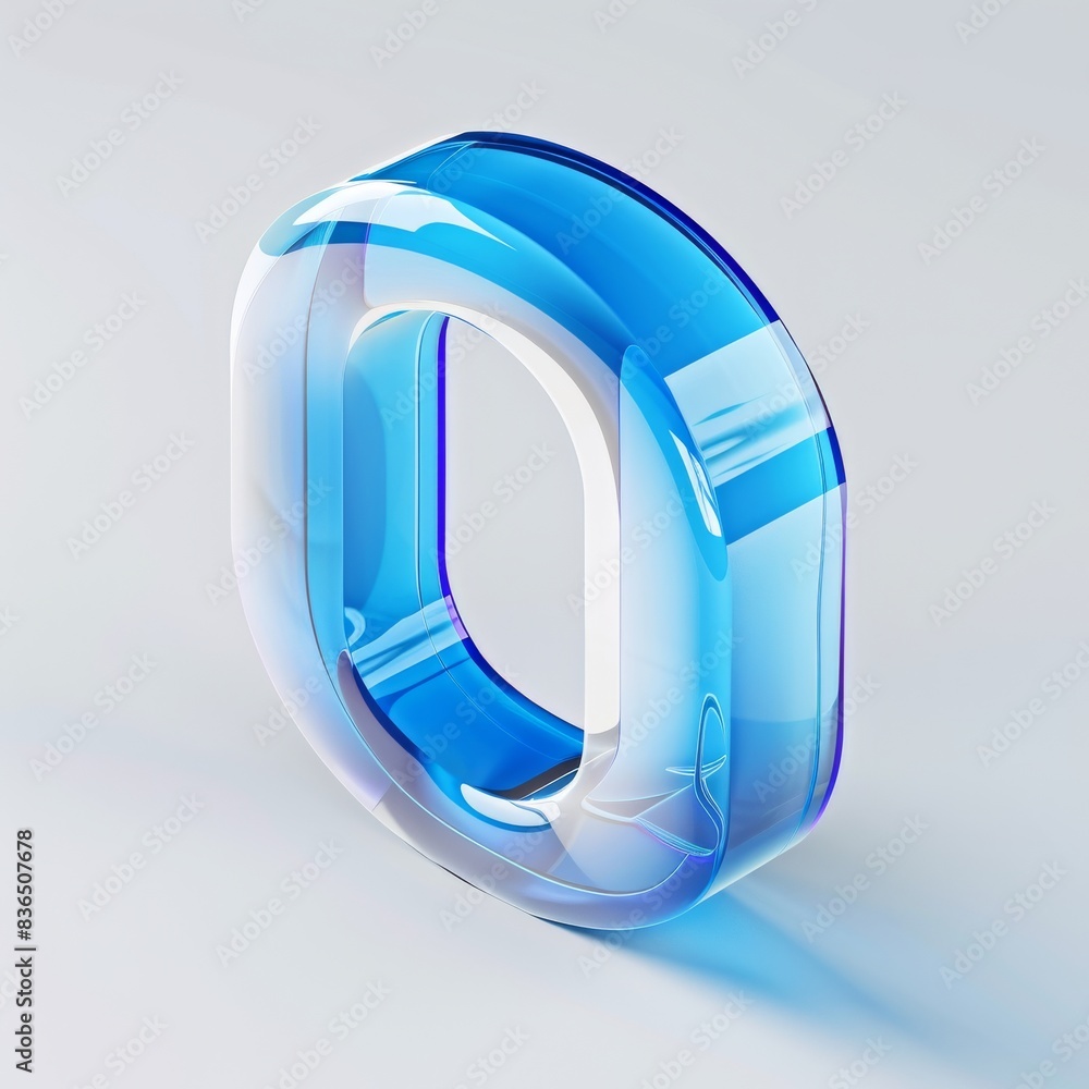 3D logo of the number "0", blue and white, isometric view, translucent ...