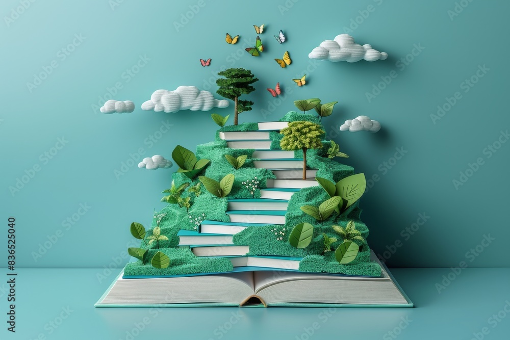 An educational roadmap illustrated by a book transforming into ...