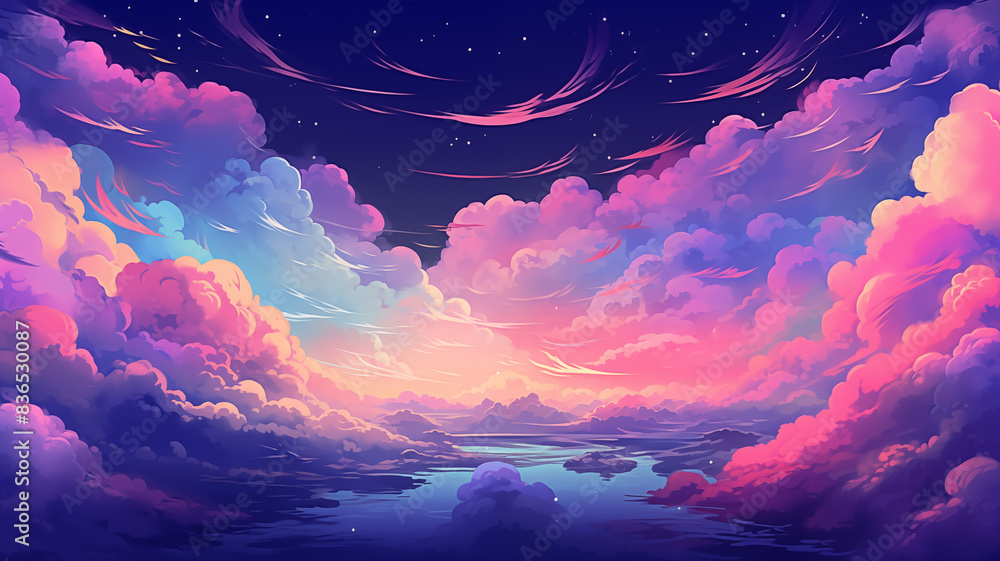 hand drawn cartoon night sky background illustration Stock Illustration ...