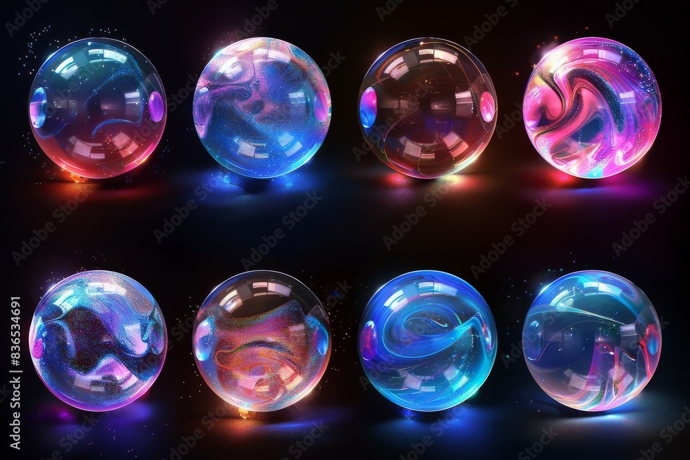 The 3d hologram abstract liquid surface collection consists of cosmic ...
