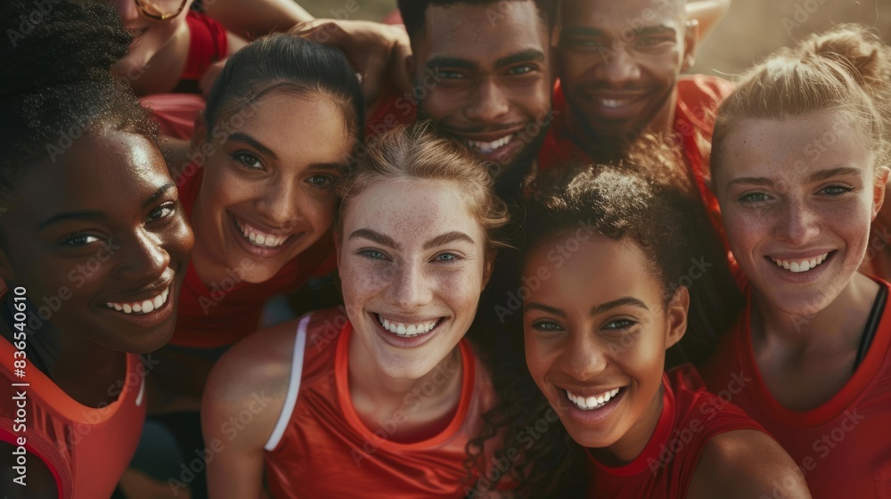 Team of athletes posing for photo after victory, showcasing teamwork ...