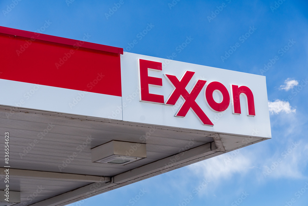 Exxon Gasoline Station Exterior Canopy and Trademark Logo Stock Photo ...