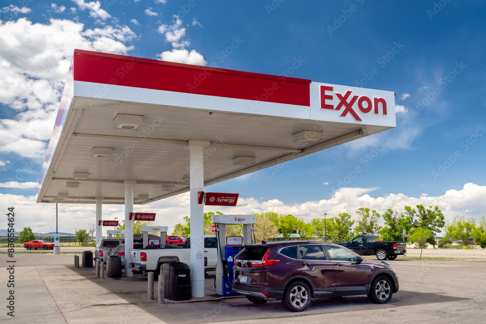 Exxon Gasoline Station Exterior Canopy and Trademark Logo Stock Photo ...