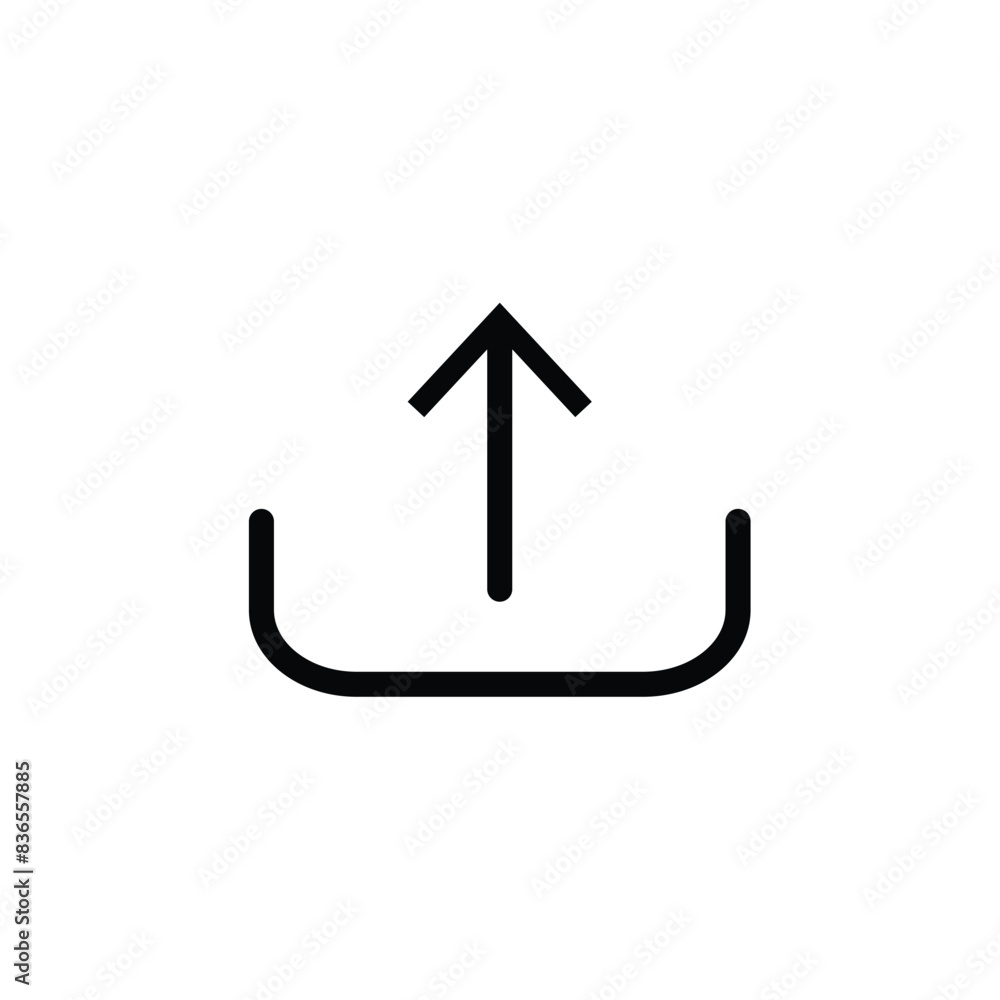 This image depicts a black upload icon on a white background. The icon ...