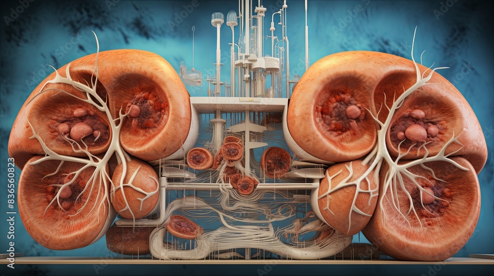 Detailed 3D Illustration of Cross Section of Kidney Anatomy Revealing ...