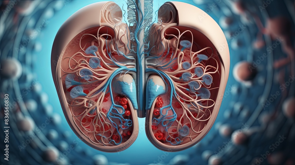 Detailed 3D Illustration of Kidney Anatomy Cross Section Showing Inner ...