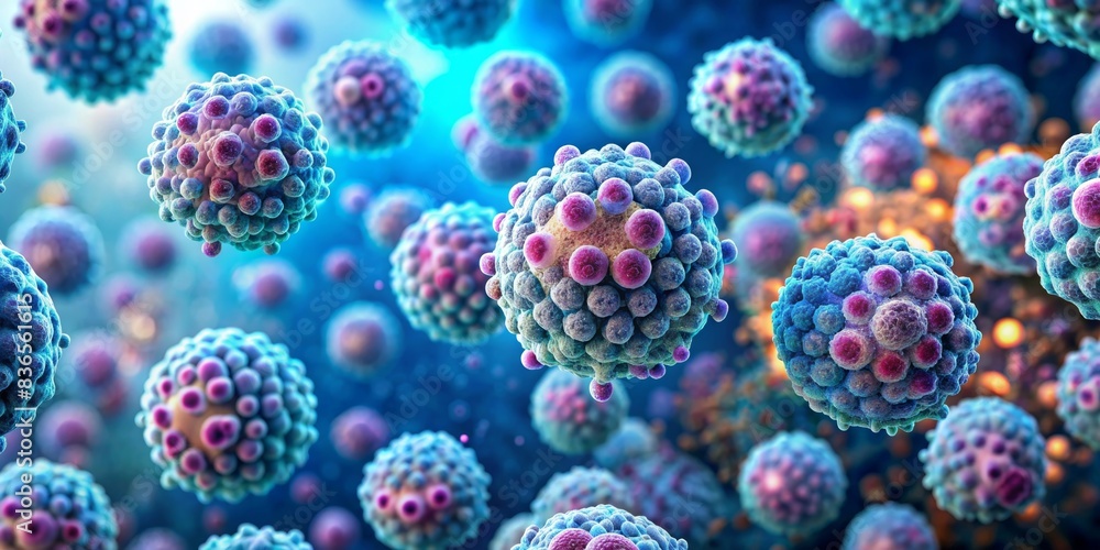 Molecular structure of cancer cells under microscope, realistic macro ...