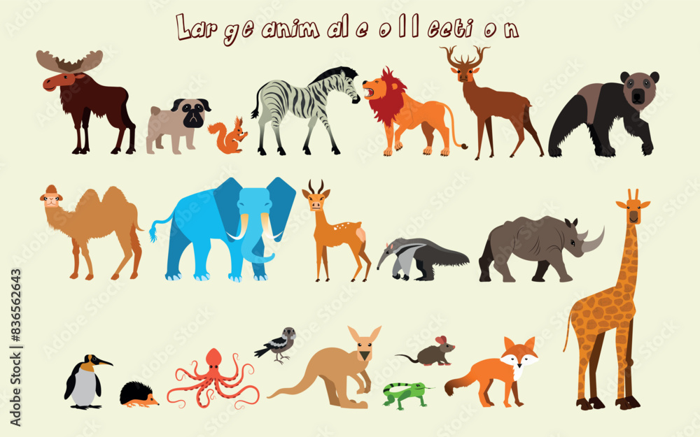 Large animal collection, wildlife animals, icons, vivid images, color ...