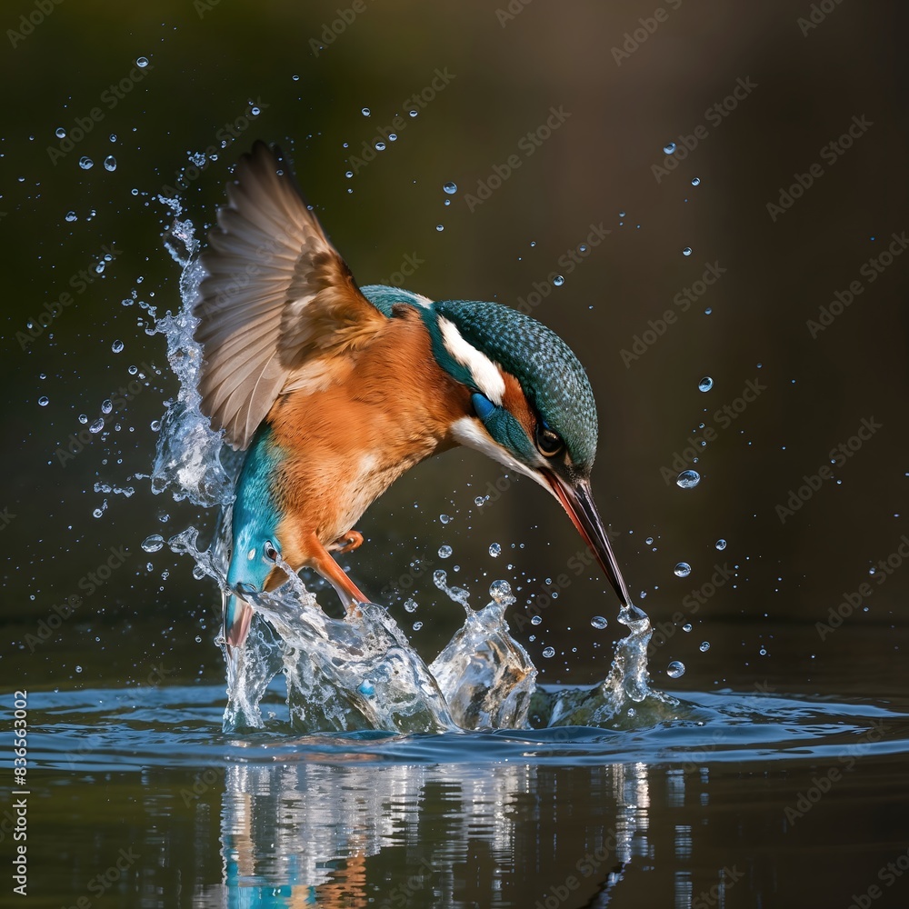 blue bird on the water, Kingfisher Splashing in Idyllic Pond ...