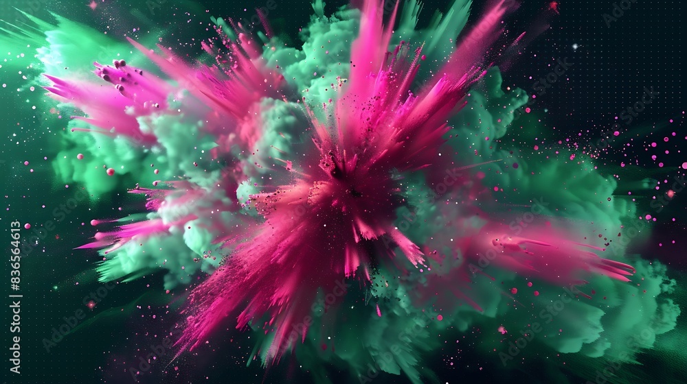 Pink and green color explosion on transparent background, vivid ...