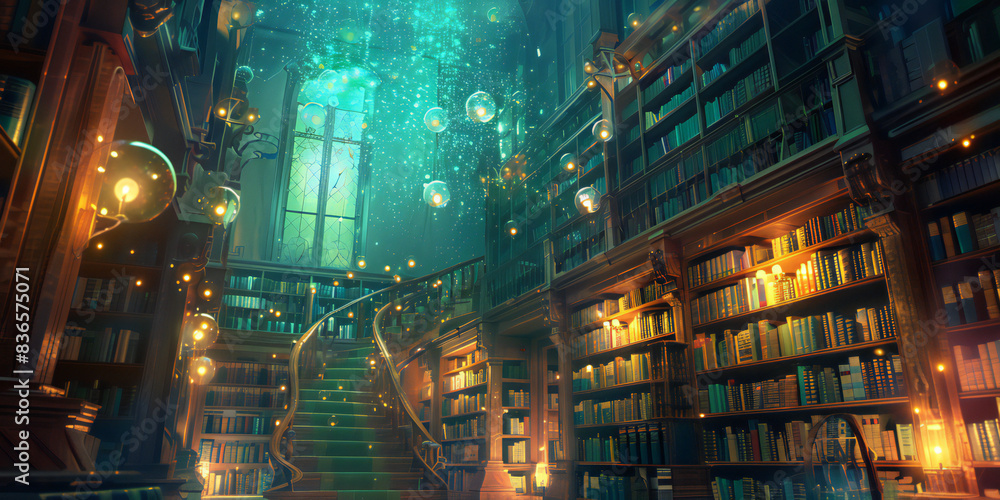 2d background Fantasy Library A magical library with towering ...