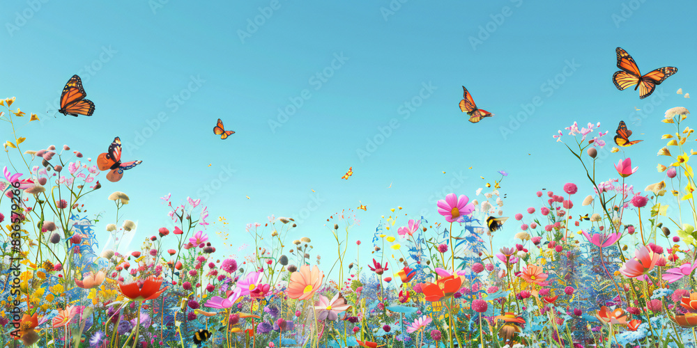 2d background Flower Field A colorful field of wildflowers in full ...