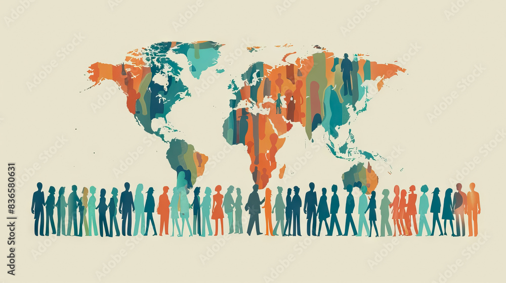 simple colorful map world population growth graph, highlighting the ...