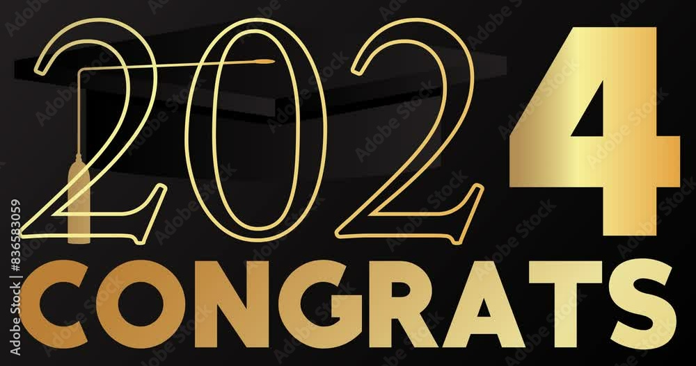 Black and gold 2024 Graduation animation. Vintage party invitation ...