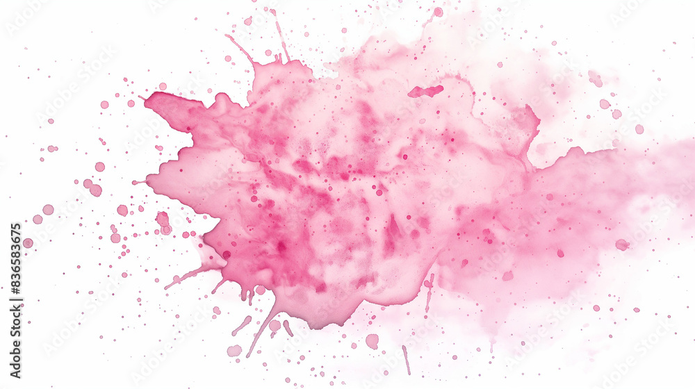 Pink ink splashes, pink paint splashes, pink blot on white, red paint ...