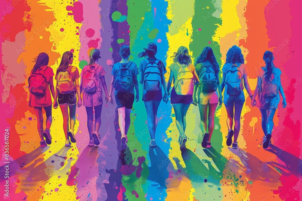 Vector illustration of LGBTQ+ youth at a Pride celebration, showcasing ...