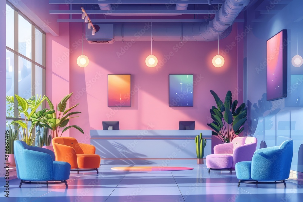 Vector illustration of a corporate office with a dedicated safe space ...