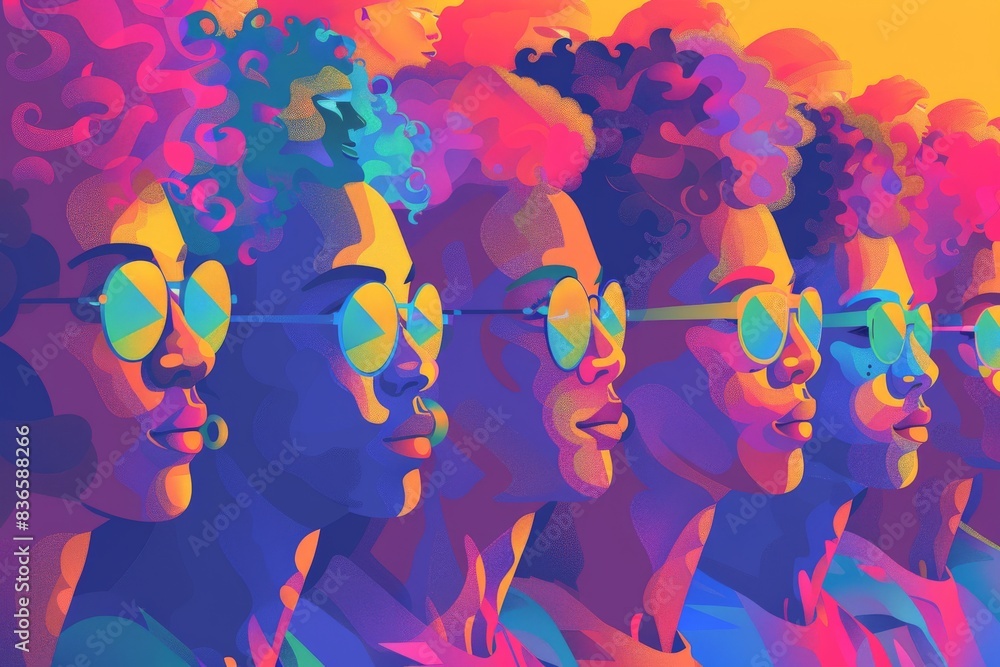 Vector illustration of a group of non-binary individuals at a Pride ...