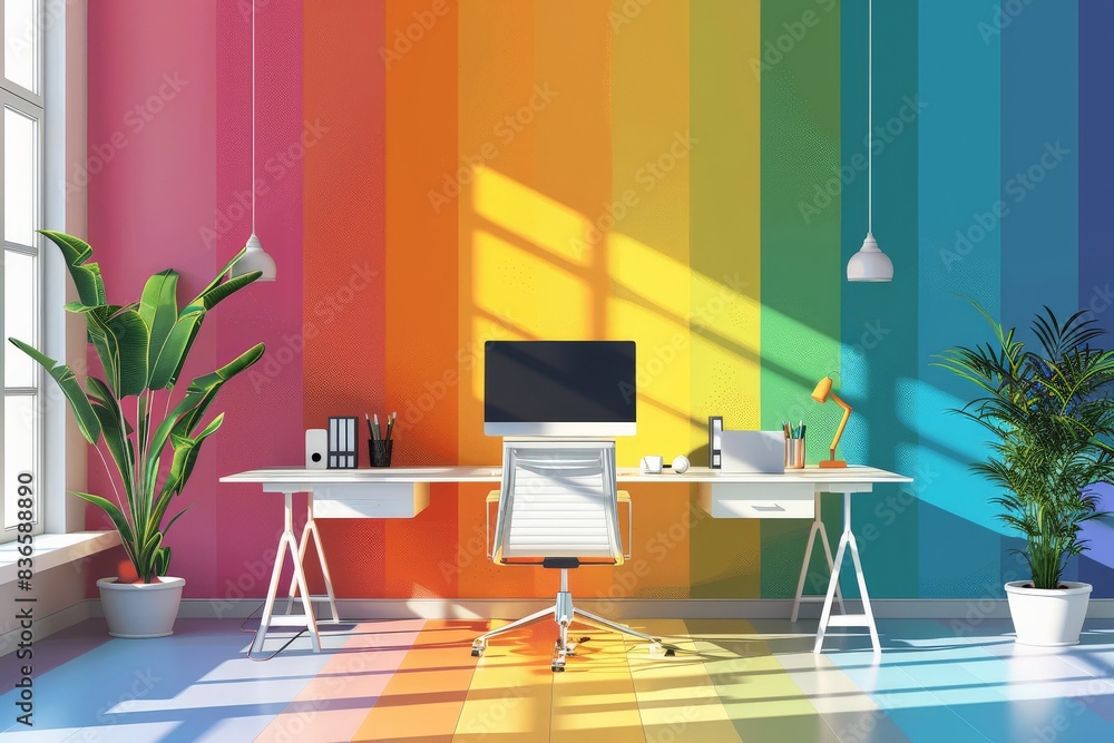 Vector depiction of a corporate office decorated with Pride symbols for ...