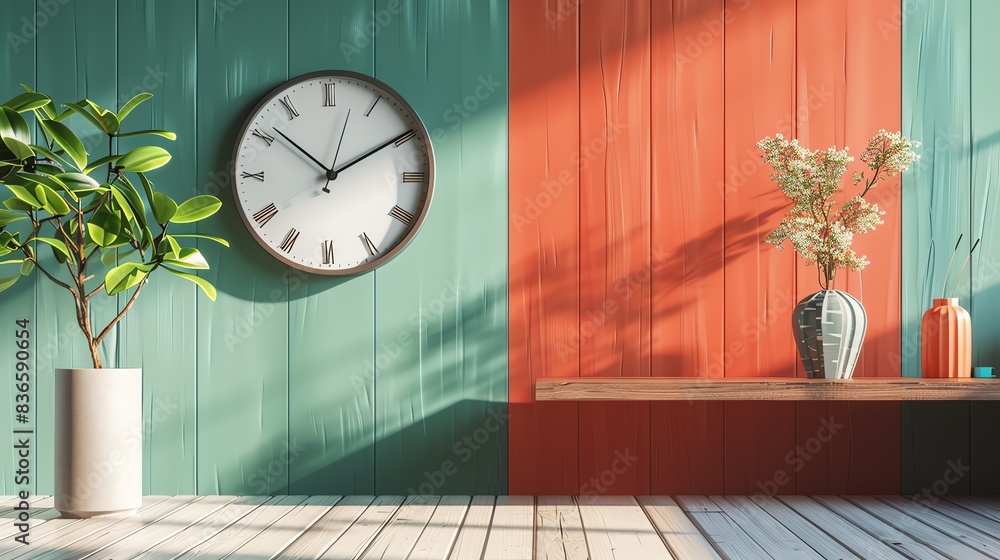 wall alarm clock flat design front view decor theme 3D render Split-complementary color scheme ...