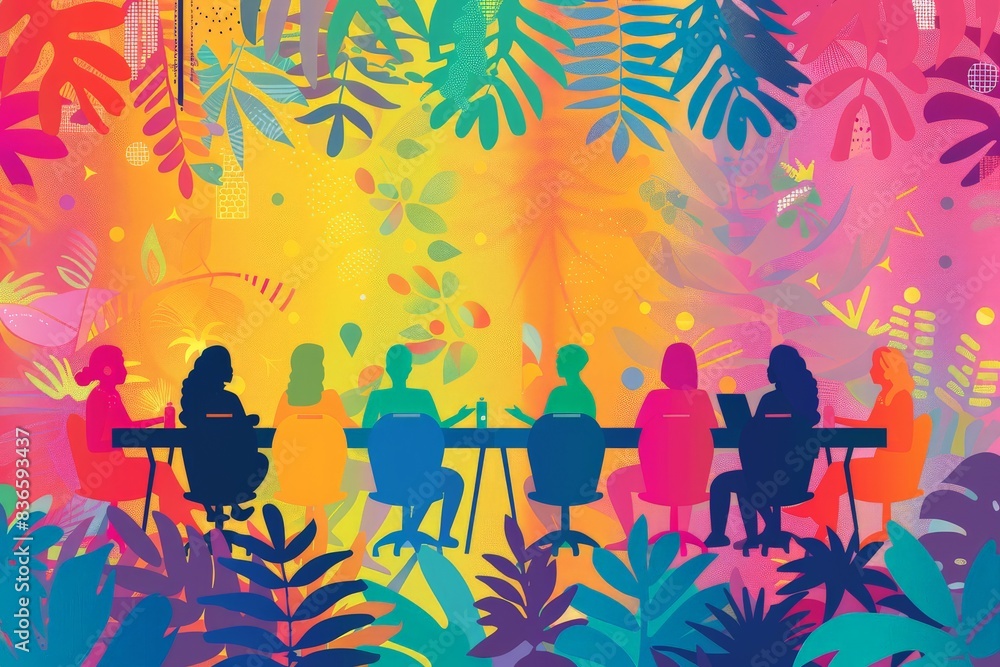 Vector illustration of a business meeting on gender diversity and ...
