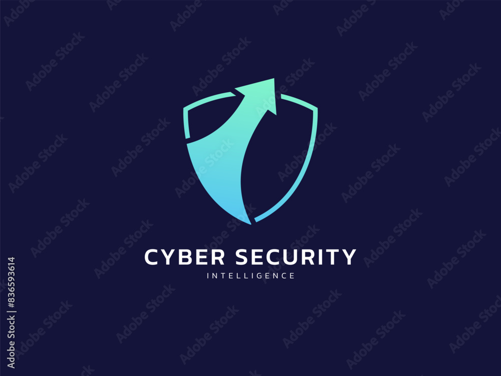 Cyber security intelligence data protection shield with up arrow vector ...