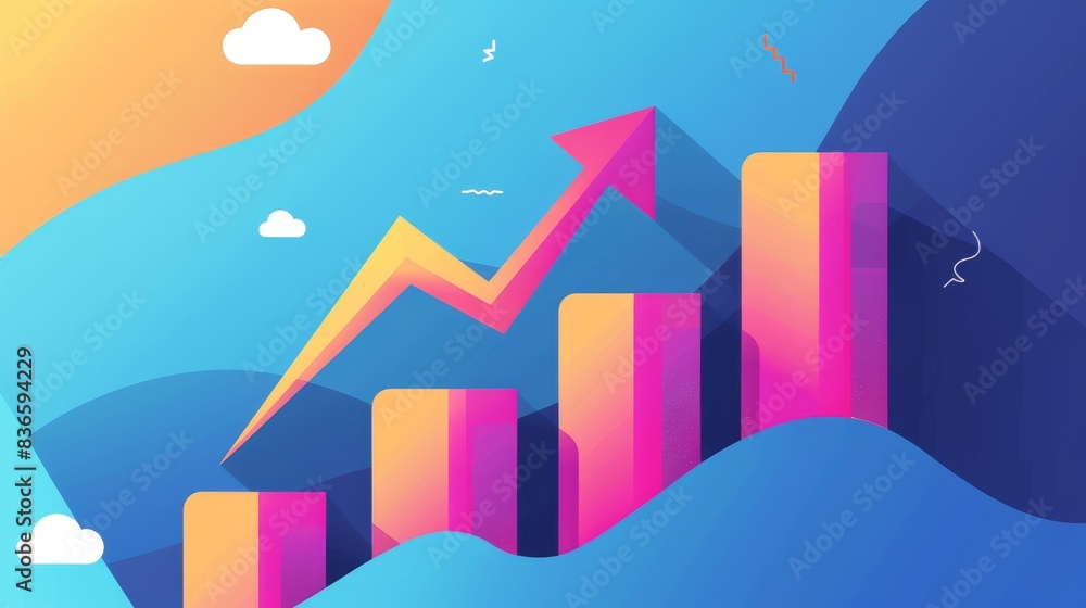 Illustration of a colorful bar chart with an upward arrow, representing ...