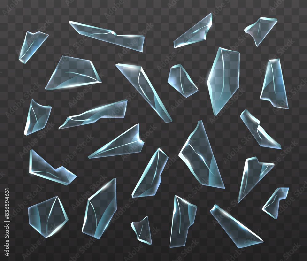Realistic transparent shards of broken glass on transparent background ...