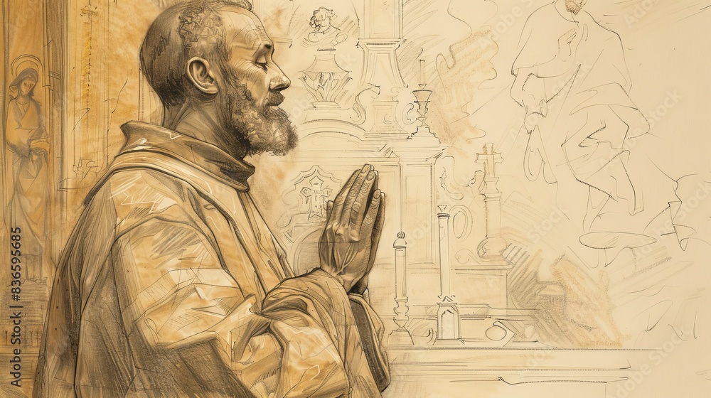 Biblical Illustration of Saint Adolphus of Utrecht in deep prayer ...