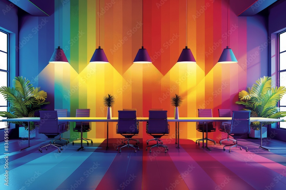 Minimalist vector illustration of a corporate office decorated with ...