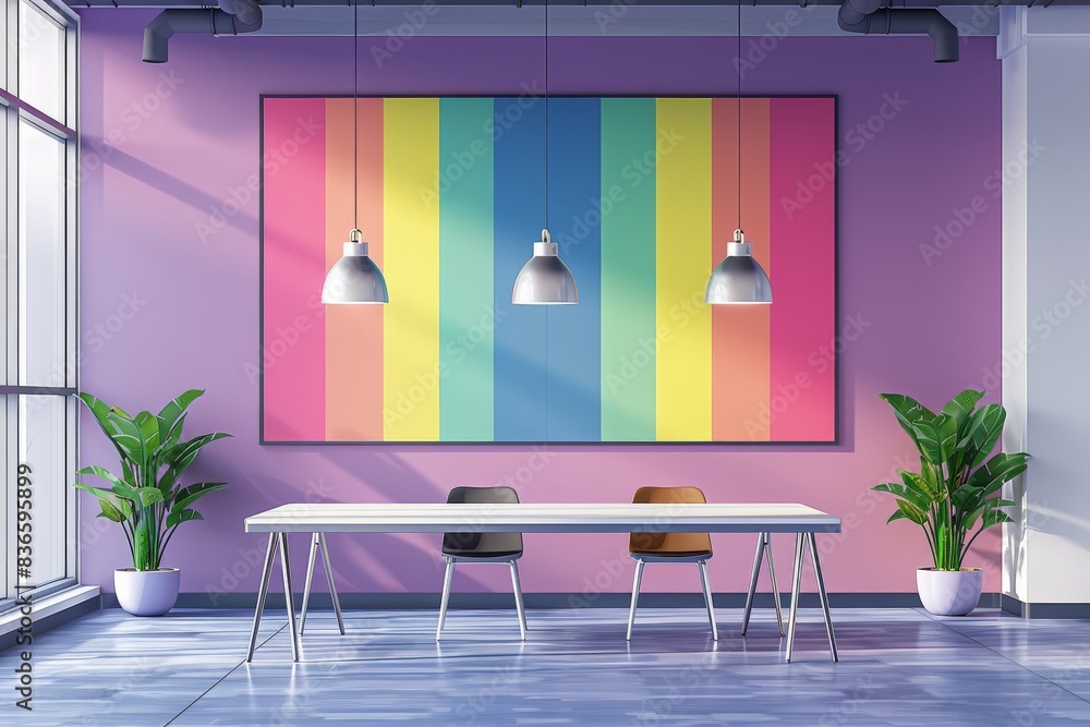 Minimalist vector illustration of a corporate office decorated with ...
