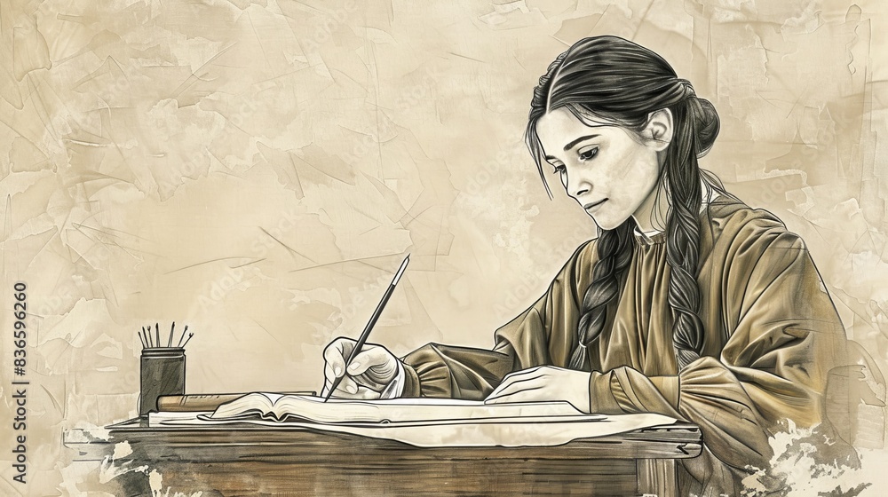 Biblical Illustration of Saint Therese of Lisieux writing her spiritual ...