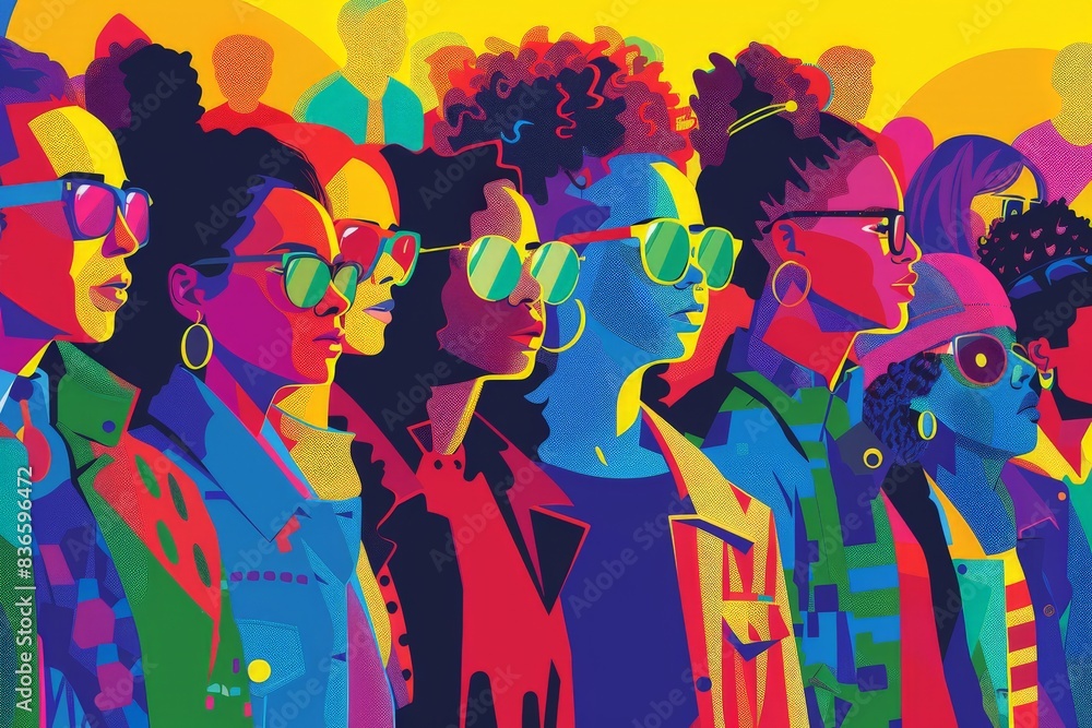 Vector style artwork of a group of non-binary individuals at a Pride ...